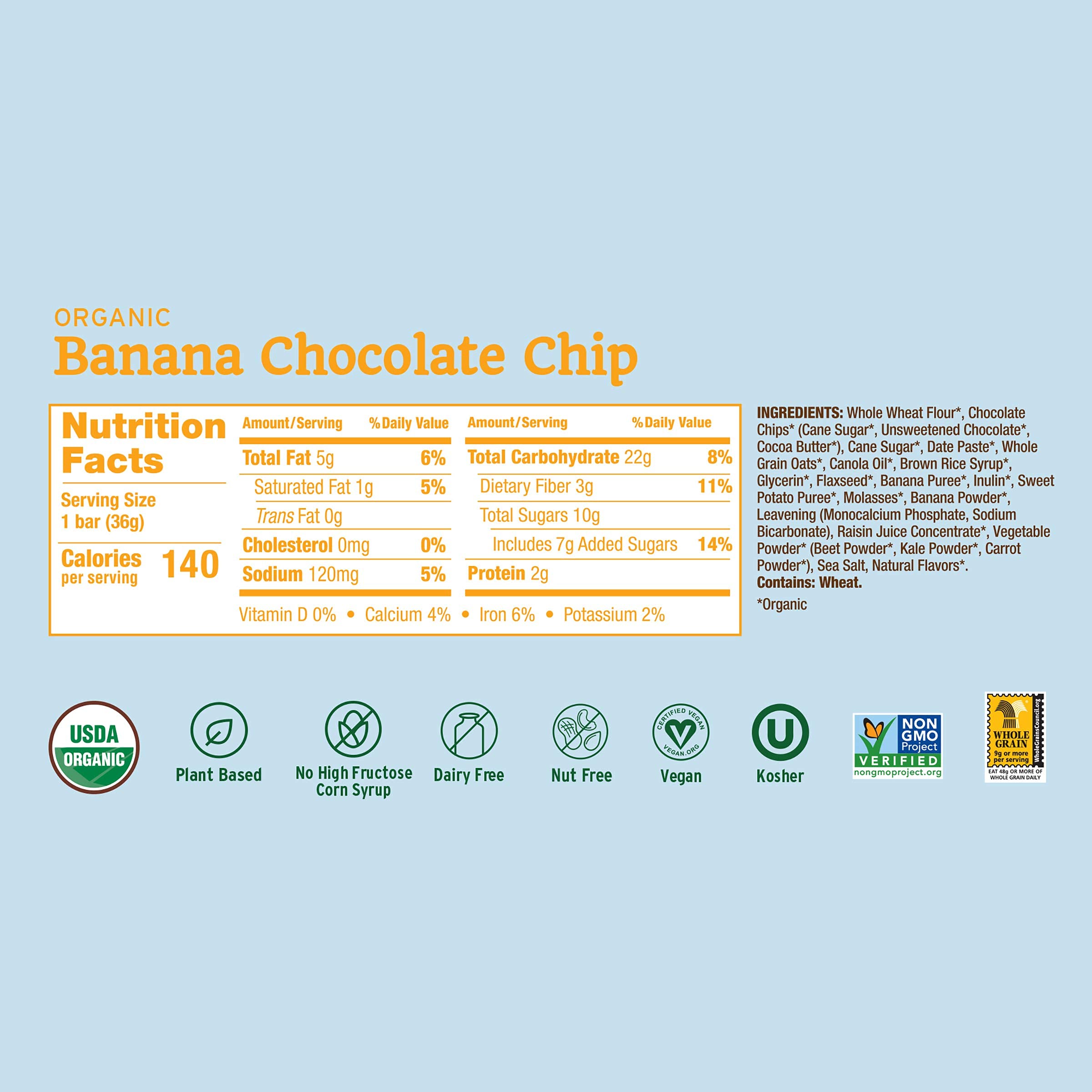 Nature's Bakery Baked-Ins Bars Banana Chocolate Chip, Organic Fruits & Veggies, Vegan, Non-GMO, Organic Snack, 1 box With 6 Packs
