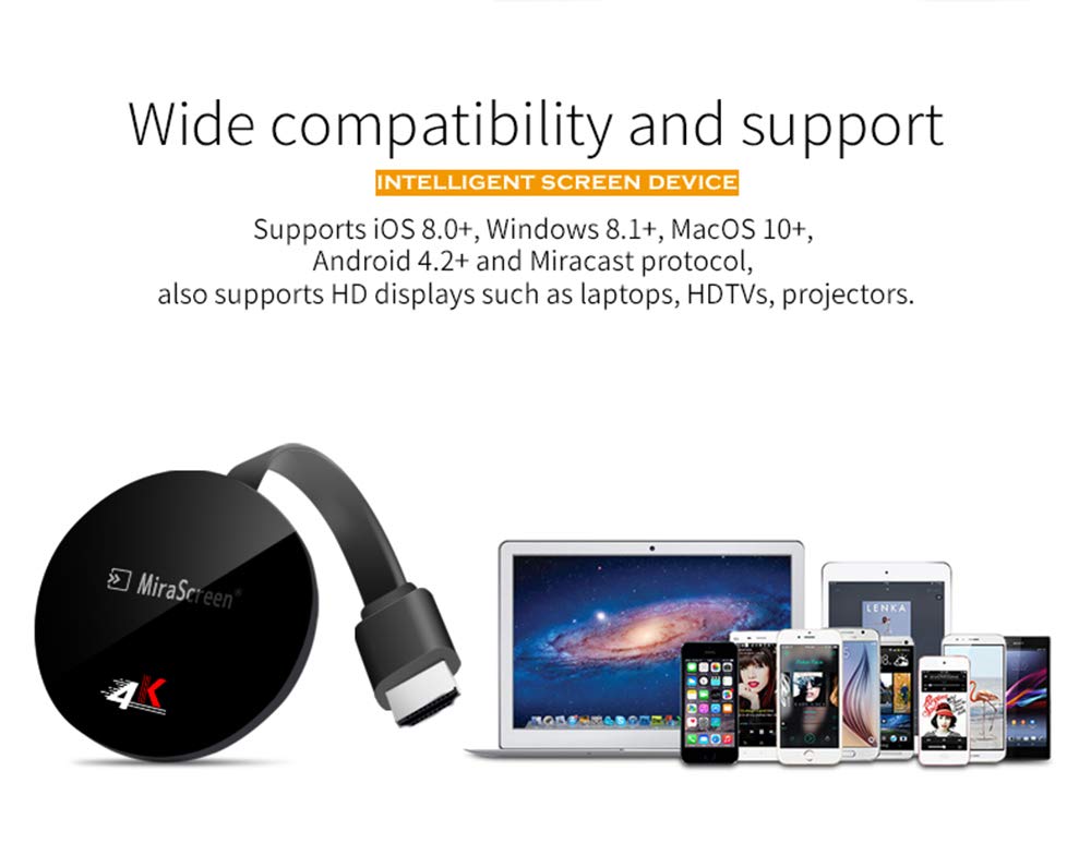 MiraScreen G7 Plus Miracast Dongle for TV 4K Wireless HDMI Display Adapter Streaming Smartphone/Tablet/PC to TV/Projector/Car Display via Airplay Miracast DLNA