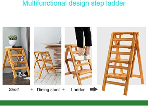 LUCEAE Step Stool Wooden 3 Steps Rise Folding Portable Wide Tread Non-Slip Climbing Ladder,Creative Stair Chair Home Library/Closet/Living Room/Kitchen High Footstool Eco-Friendly and Lightweight