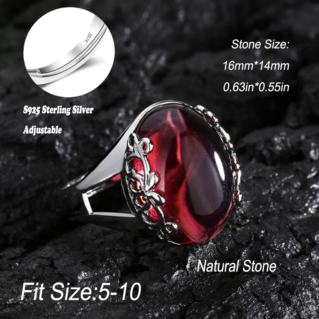 Onyx Stone S925 Sterling Silver Rings for Women,Natural Solid Agate Ring for Women,Adjustable Handmade Mens Turkish Ring Jewelry, Silver, Agate