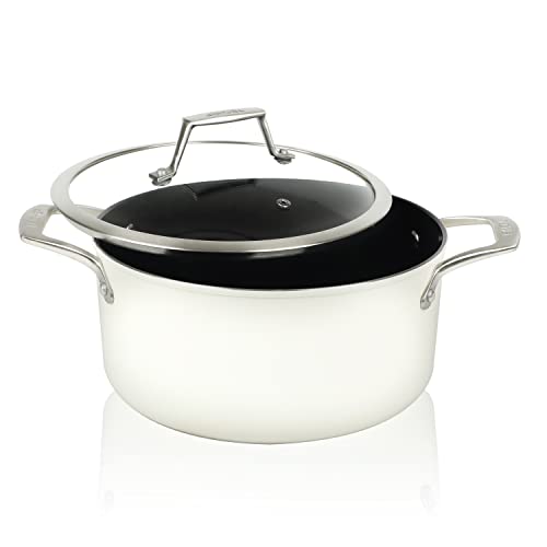 ValenCera by TeChef, 5-quart Ceramic Nonstick Soup Pot with Glass Lid, Nontoxic - Nontoxic - Free of PFAS, PFOA, PTFE (Soup Pot 5-Qt)
