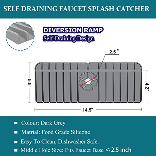 Self Drain Faucet Splash Catcher,Silicone Faucet Handle Drip Catcher Tray,Silicone Faucet Mat,Sink Splash Guard,Drip Protector Splash Water Catcher Mat Behind Faucet for Kitchen & Bathroom Countertop.