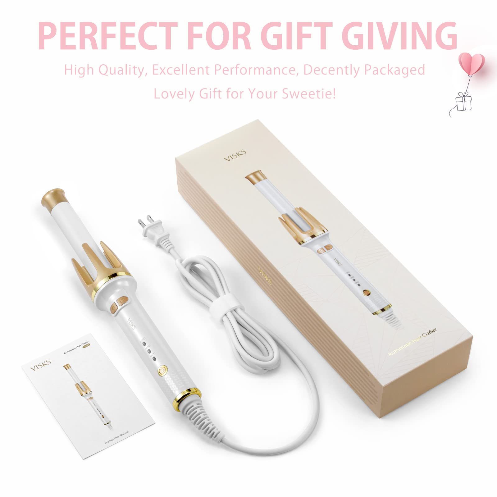 VISKS Auto Ceramic-ion Hair Curler, Super Easy-to-use 1 inch Automatic Curling Iron with 1" Barrel & 3 Temps Settings, Auto Shut-Off, Rotating Curling Wand