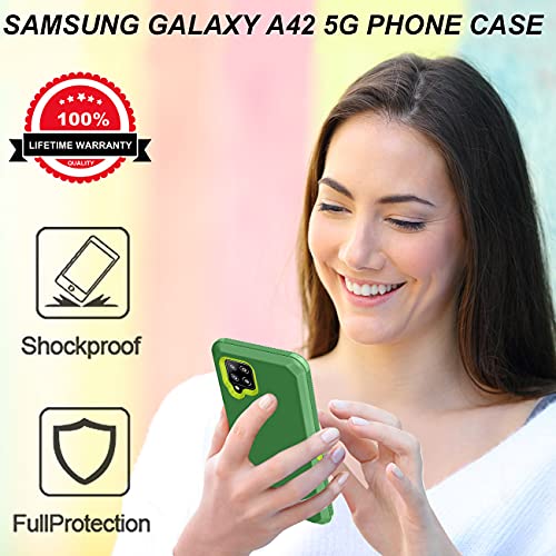 ONOLA Compatible with Galaxy A42 5G Case,Samsung A42 5G Case with Tempered Glass Screen Protector + HD Screen Protector (2 Pack),Samsung Galaxy A42 5G Case 3 in 1 Durable(GreenYellow,A42 5G)