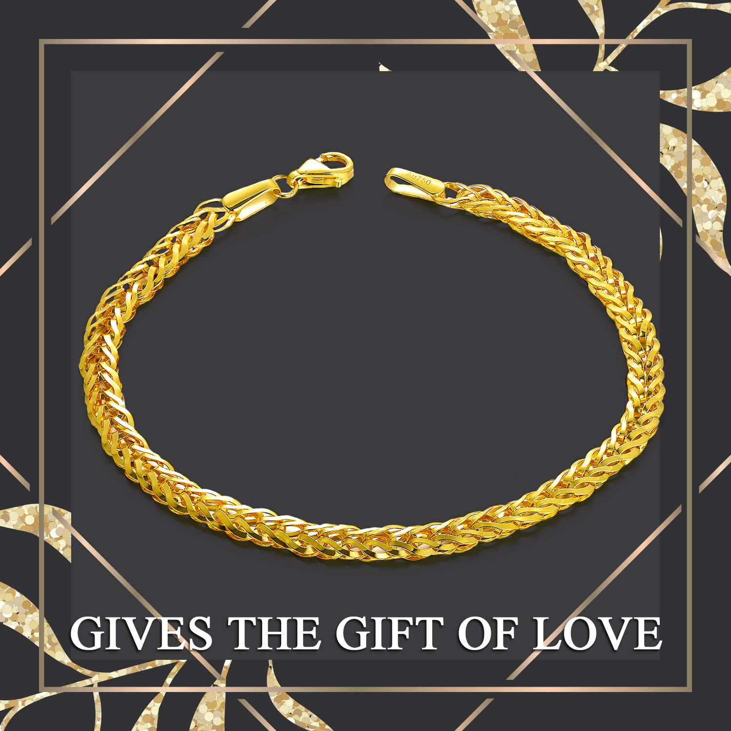 SISGEM Solid 18k Yellow Gold Celtic Chain Bracelet, 18 Karat Gold Link Jewelry for Women (4 mm, 7 Inch)