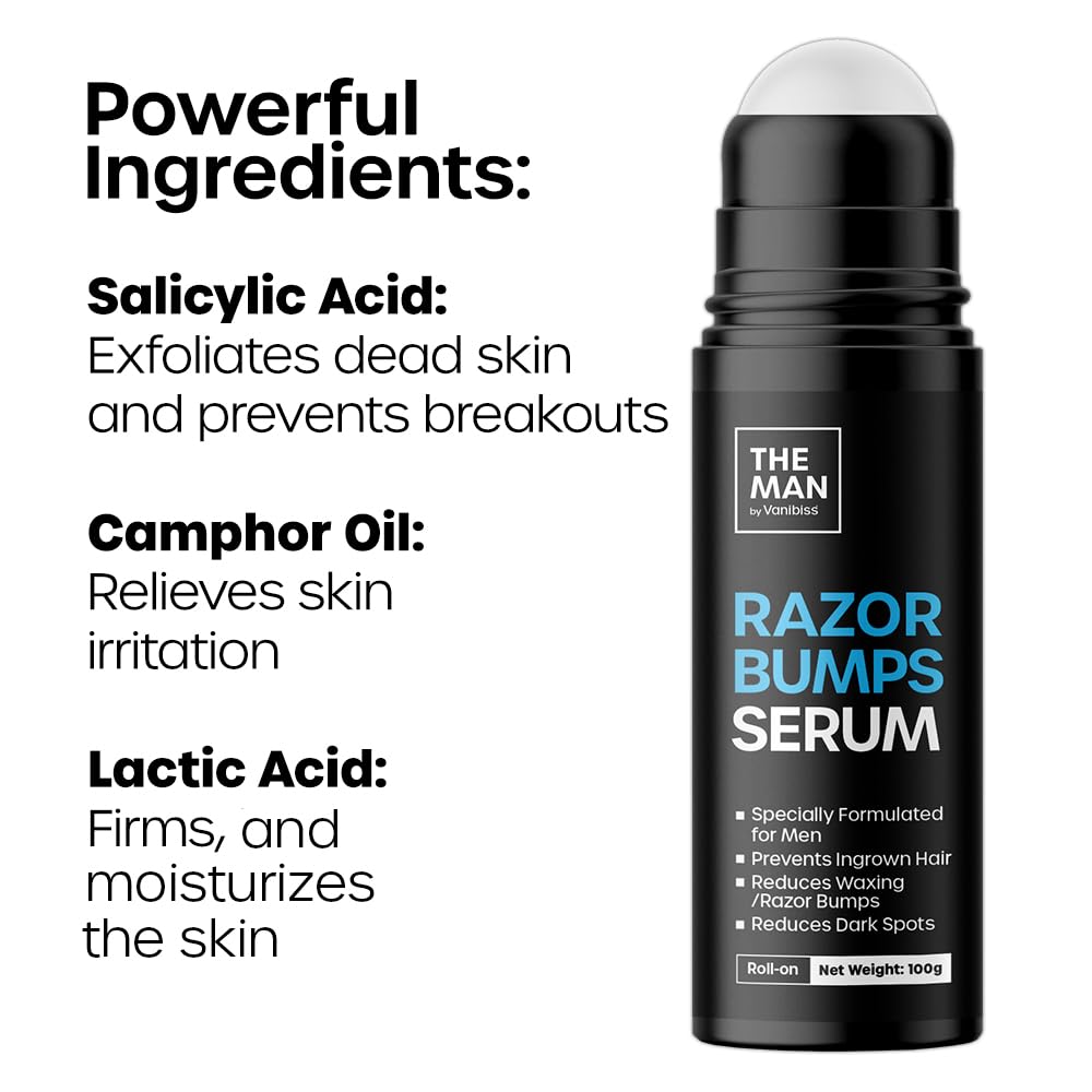 The Man Razor Bumps Serum - Ingrown Hair Treatment for Men - Razor Bump Solution for Face & Body - After Shave & Razor Burn Treatment Roll-On (3.5fl.oz)
