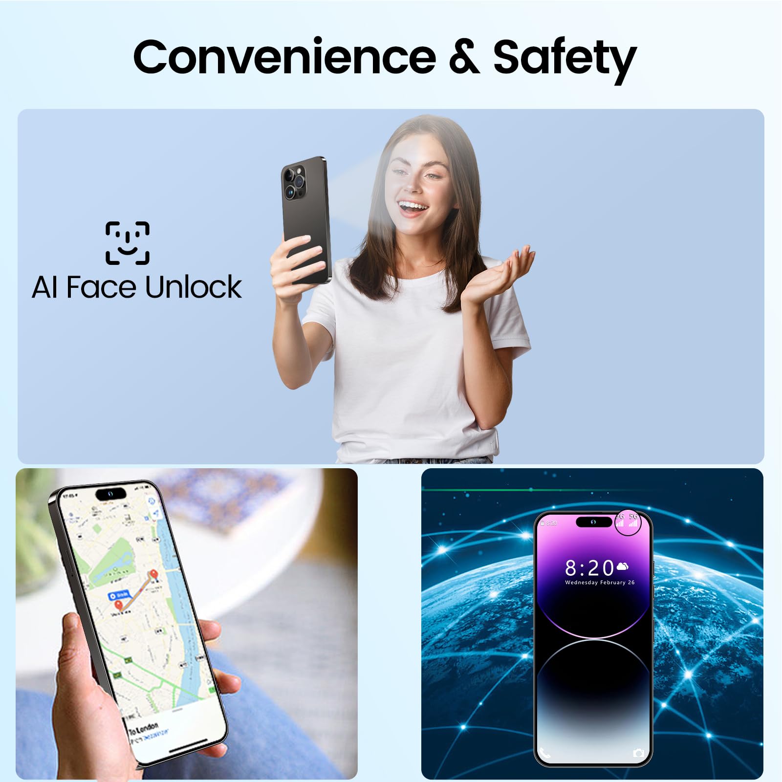luckeu A14 Pro Max 5G Unlocked Cell Phone, Android 13 Smartphone 6.9 Inch FHD+ 90Hz Screen 6000mAh Battery, 6GB+256GB Octa-Core, 64MP/24MP AI Camera Mobile Phone, Dual SIM with GPS/Face ID - Black