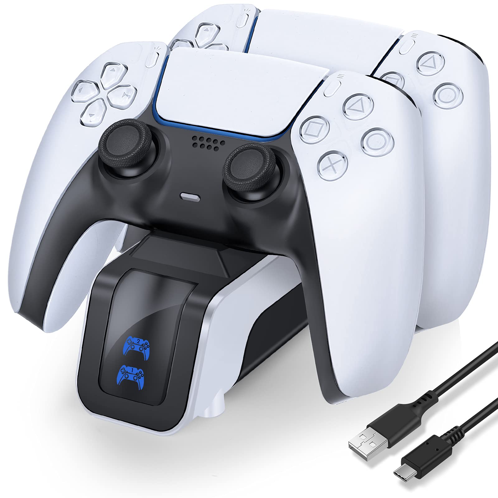 Mailink PS5 Controller Charger, Upgraded PlayStation 5 Charging Station Dock with LED Indicator, Safety Chip Protection, Dual USB Type C Fast Charging, for Sony DualSense Controller, White