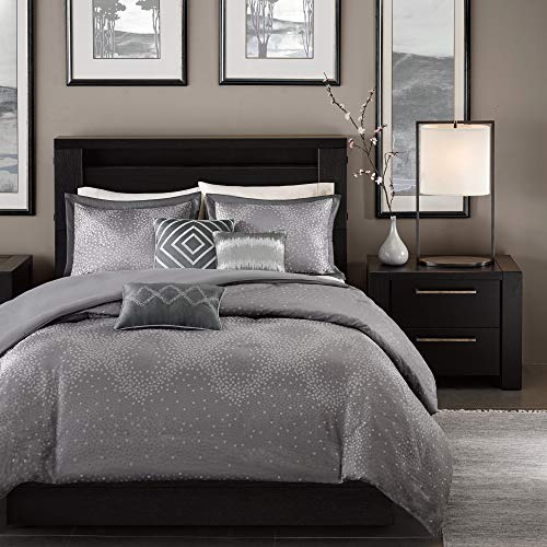 Madison Park Quinn 6 Piece Duvet Cover Set, Grey, Full/Queen, (90"x90") (MP12-1771)