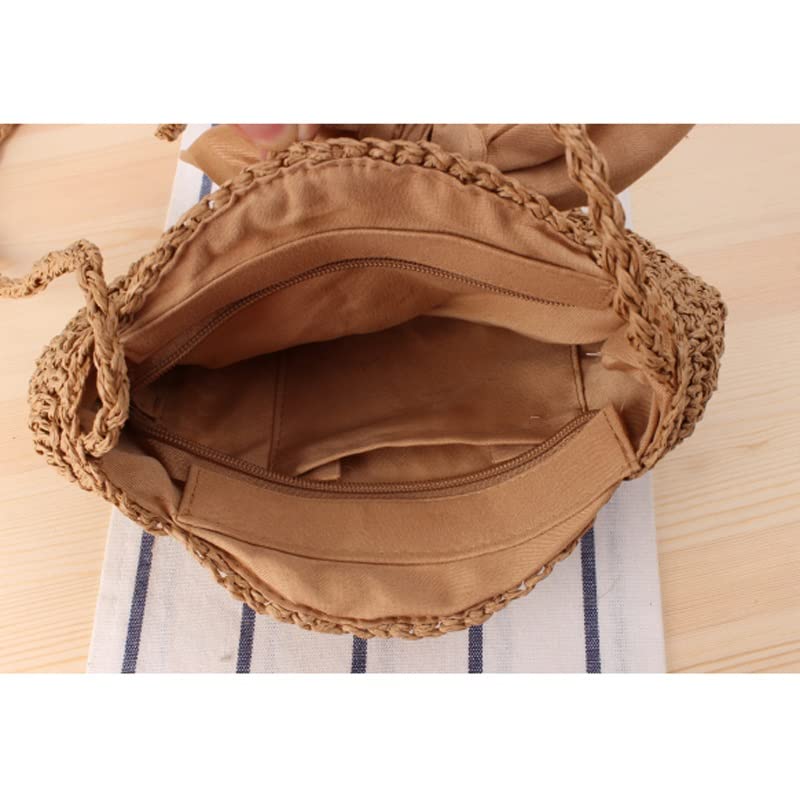 TJLSS Summer Round Bag Beach Wind Bow Crossbody Woven Bag Handmade Crochet Female Bag Beach Bag