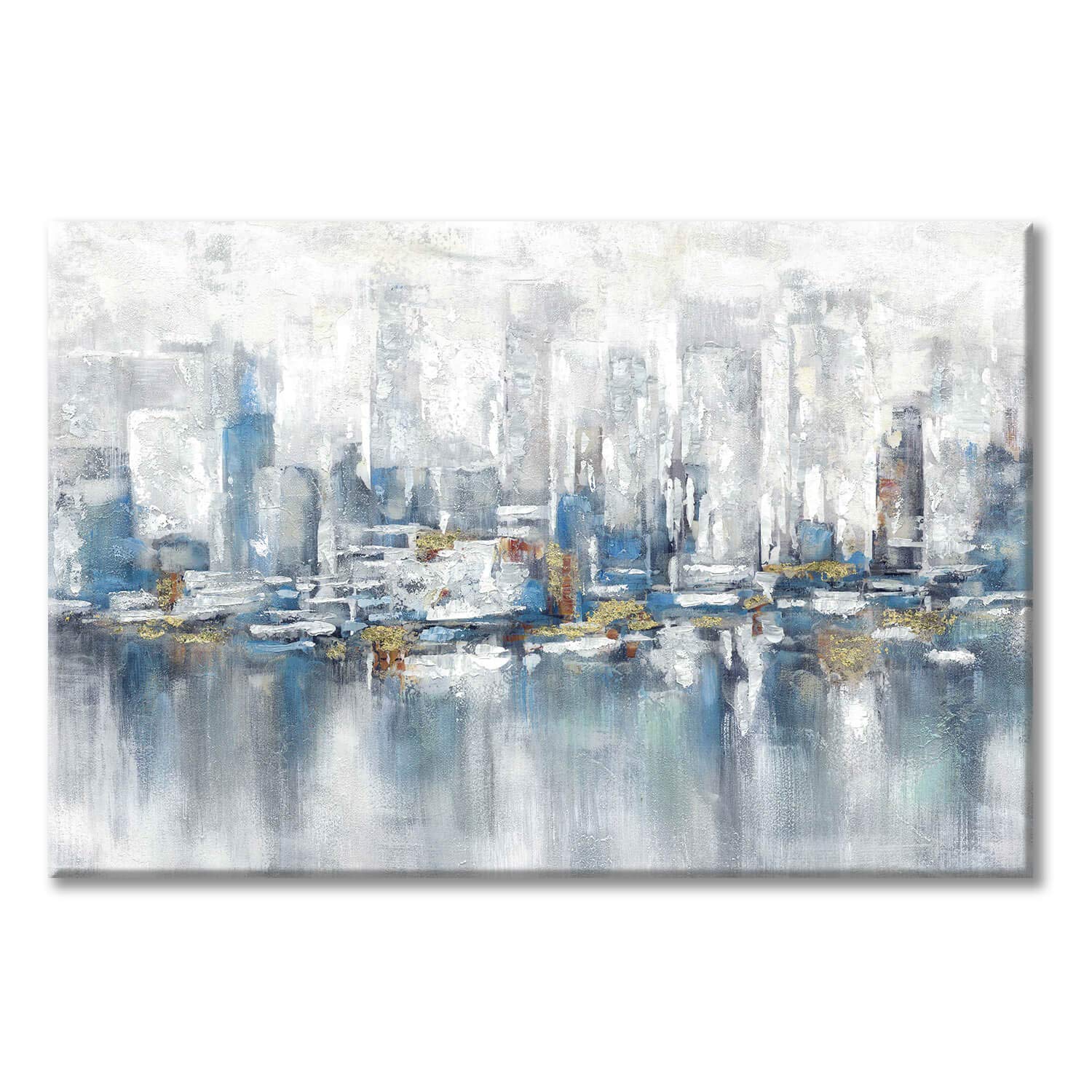 Modern Urban Abstract Painting Artwork: Contemporary Cityscape Hand Painting Abstract Canvas Wall Art for Living Room (45β x 30β x 1 Panel)