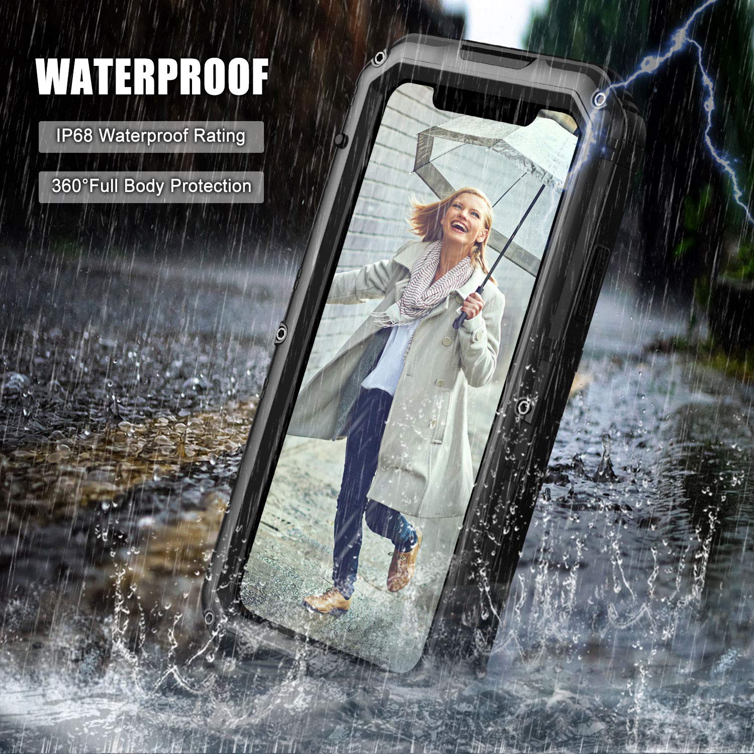 Mitywah Waterproof Case for iPhone 11, Heavy Duty Durable Metal Full Body Protective Case Built-in Screen Protection Waterproof Shockproof Dustproof Rugged Military Grade Defender, Black