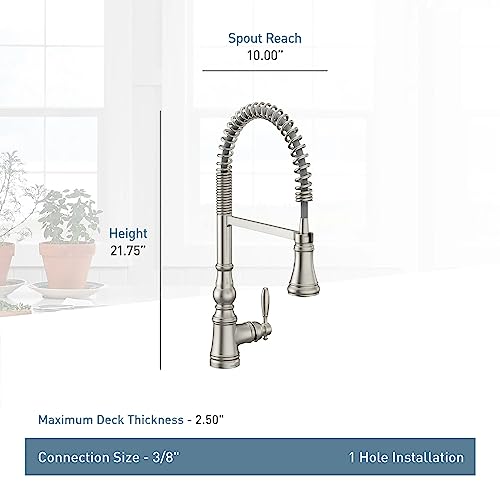 Moen WeymouthBrushed Gold One Handle Pre-Rinse Spring Farmhouse Pulldown Kitchen Faucet with Power Boost for a Faster Clean, S73104BG