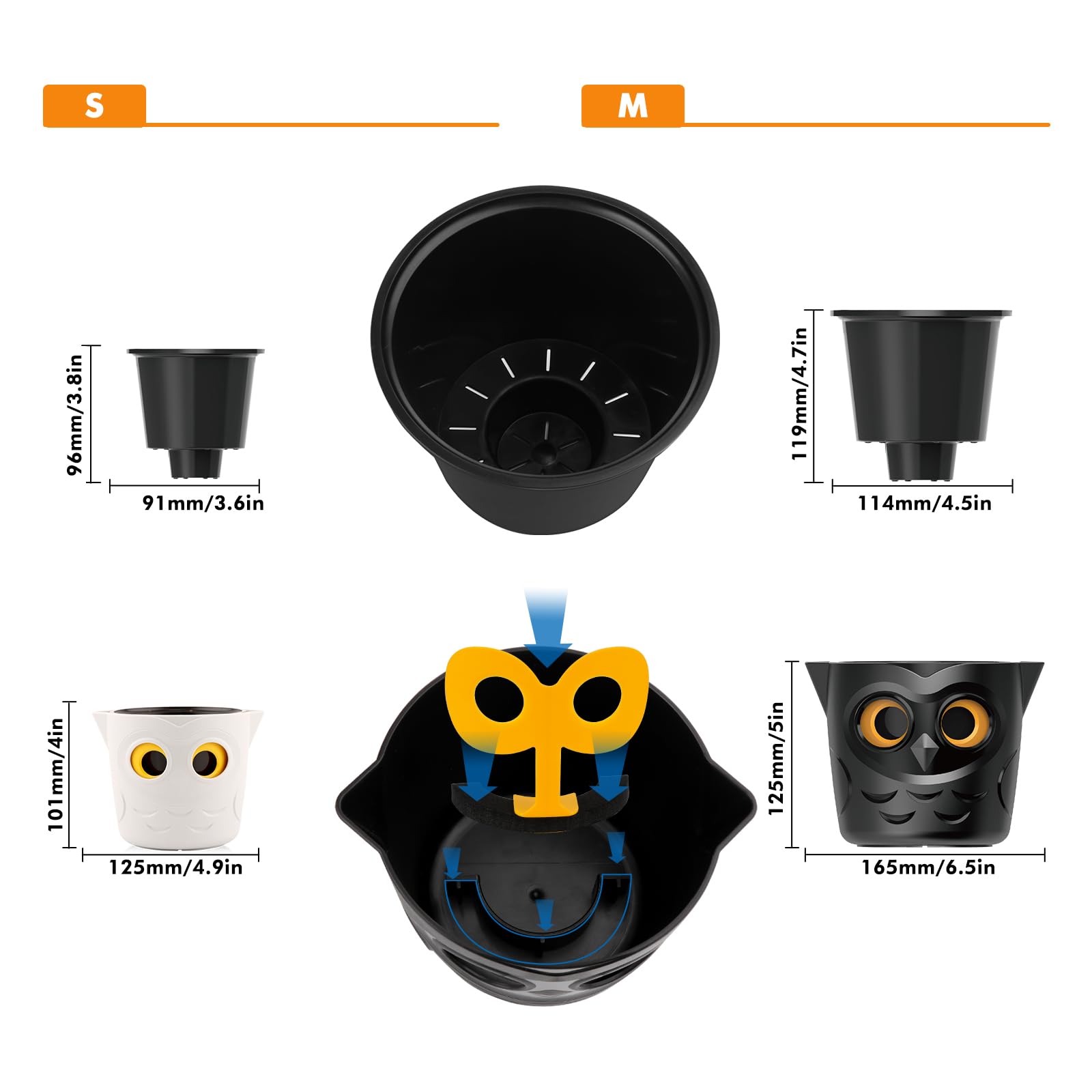 Restmo 3 Pack Plant Pots, 5β Self Watering Planters for Indoor Plants, Plastic Flower Pots with Owl Eye Water Level Indicator, for House Plants, African Violet, Succulents, Monstera, Dark Black