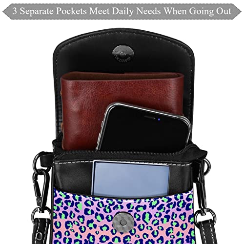 Small Crossbody Bag Purple Leopard Cell Phone Purse Wallet