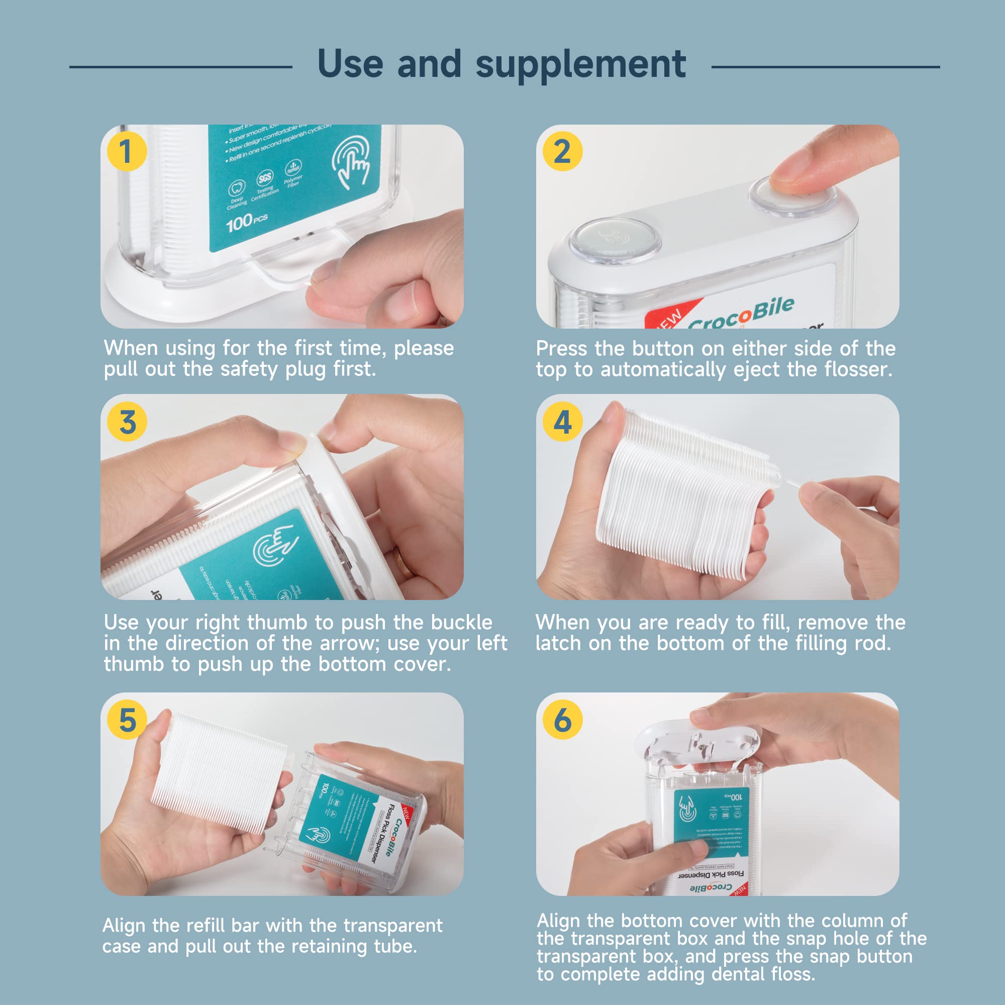 The New Floss Stick Refill Box - with [200 Count] Flossers, CrocoBile Advanced Clean Floss Picks, Strong Elasticity Dental Floss No Break & No Shred Floss, Designed to Refill Floss Pick Dispenser.