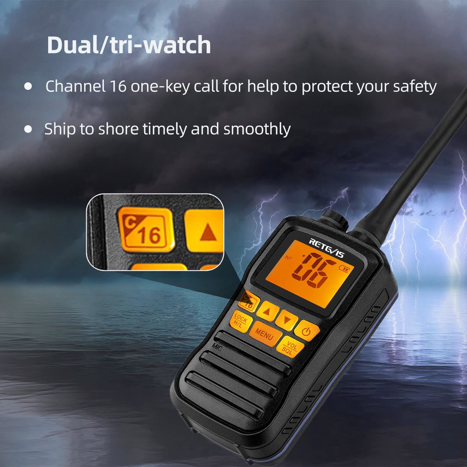 Retevis RM01 Ship to Shore Radio Handheld, Marine Walkie Talkies Waterproof, Floating, NOAA Weather Alert, Marine Two-Way Radios (2 Pack)