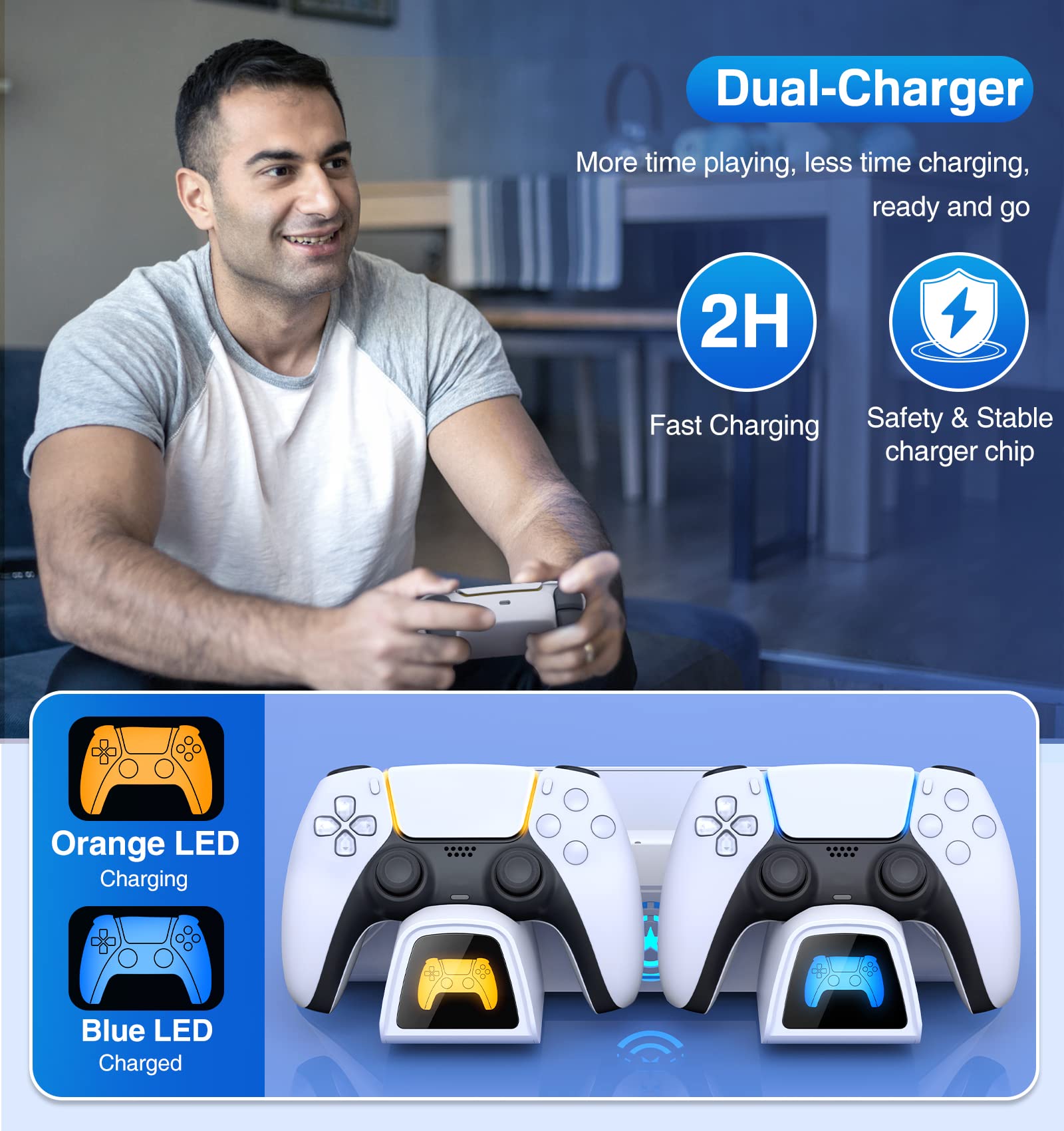 PS5 Stand with Cooling Station&Dual Controller Charger for Playstation 5 PS5 Console, CYKOARMOR PS5 Accessories with 5V/3A Adapter, PS5 Base with Cooler Fan, Charging Dock and Game Holder White