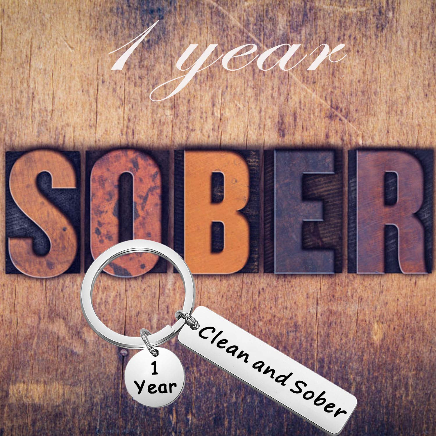 MAOFAED Sobriety Anniversary Keychain Sobriety Gift AA NA Recovery Jewelry Clean And Sober Encouragement Gift (clean sober 1year)