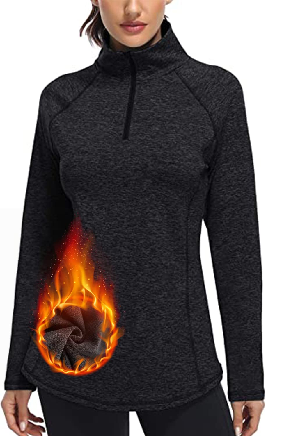 Miusey Long Sleeve Workout Tops for Women to Wear with Leggings,Ladies Hiking T-Shirt with Zipper Classy Plain Quick Drying Polo Pullover Stretch Athletic Pilates Cycling Tee Black2 M
