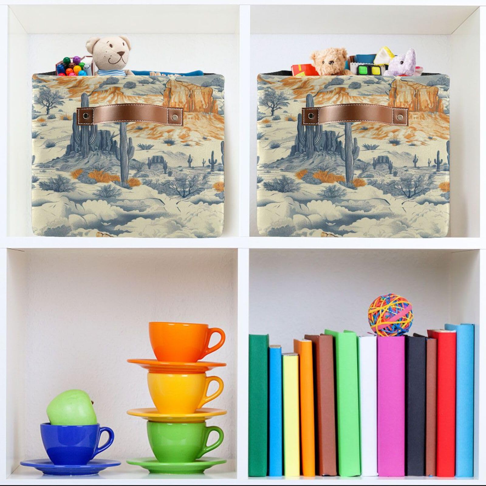 WELLDAY 1PCS Storage Basket Western Desert Large Foldable Storage Bin Cube Collapsible Organizer
