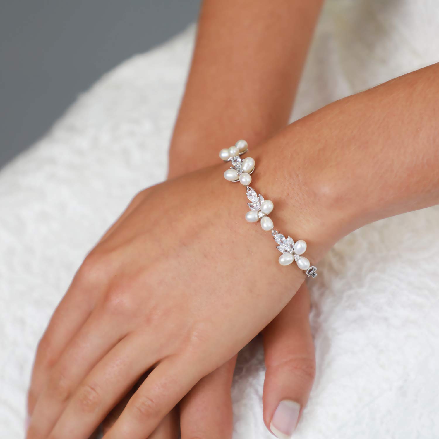 Mariell Freshwater Pearl Bridal Bracelet, 6 5/8" Plus 1/2" Extender, Wedding, Prom Jewelry Gift for Women