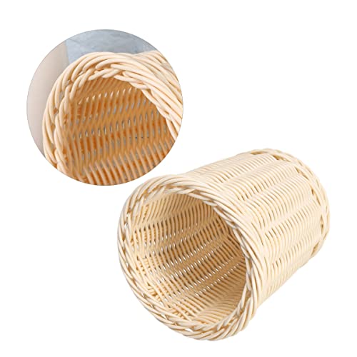 Zerodeko Woven Storage Baskets Round Rattan Waste Basket Woven Trash Can Paper Waste Basket Straw Wicker Sundries Storage Basket Garbage Container Bin for Bathroom Kitchen Beige Woven Baskets