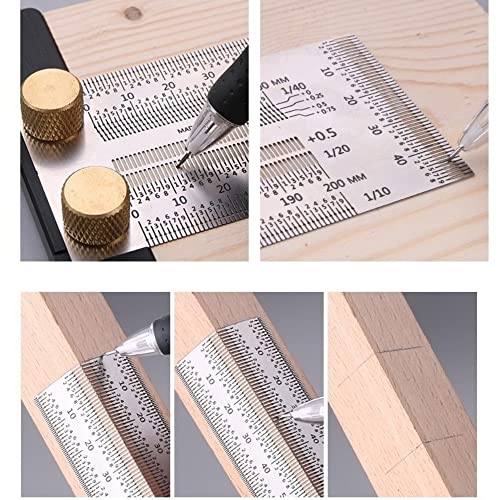 Smgda 12 Inch T-Rule, Precision Marking T Rule, Woodworking T Square Ruler, Stainless Steel Hole Positioning Scribing Tool, Carpenter Measuring T-Square, with Pencil & 0.5mm Pencil Refill