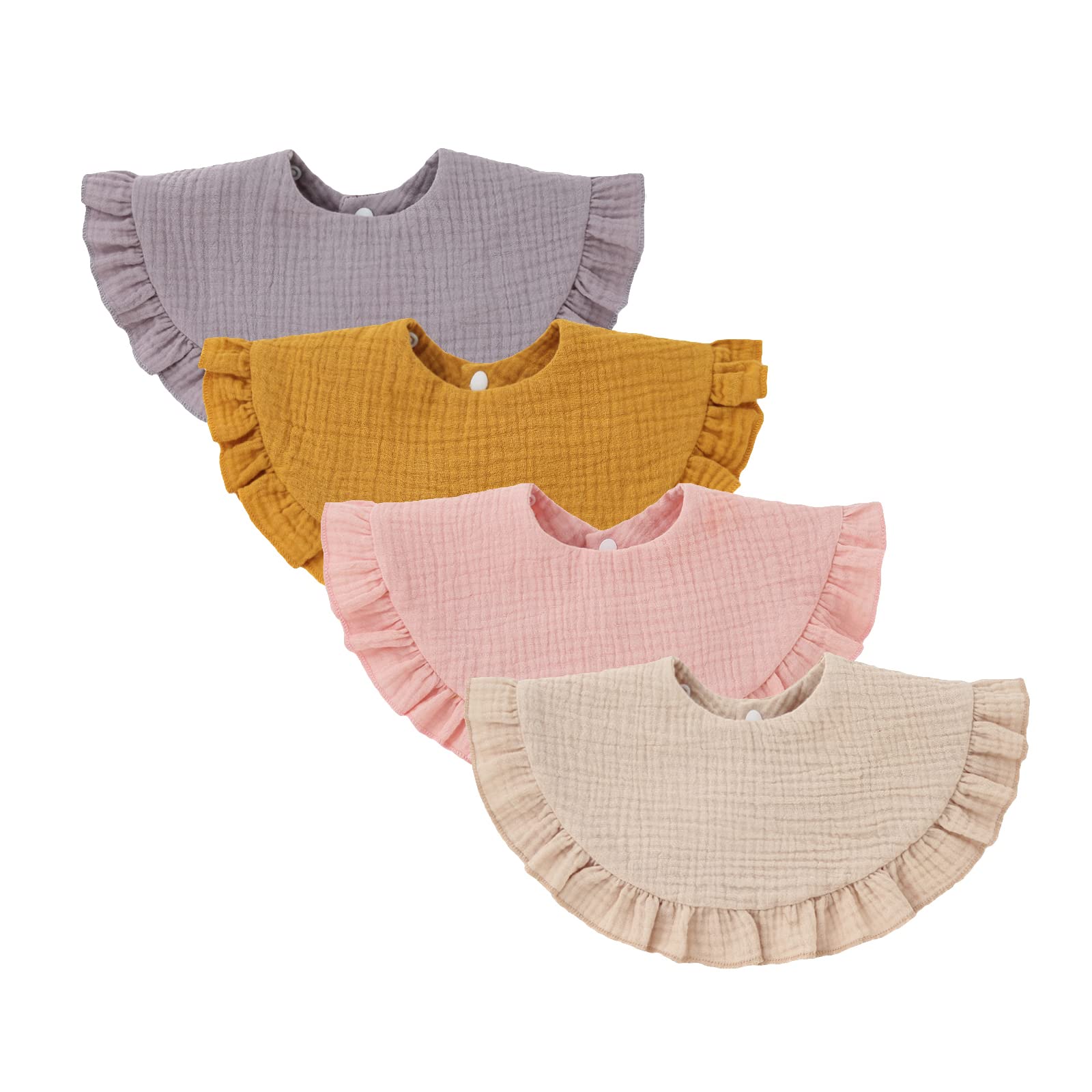 Nishine 4 pcs Unisex Baby Muslin Bandana Drool Bibs 360 Degree Rotatable Cotton Teething Feeding Drooling Bibs for Boy Girl (yellow set)