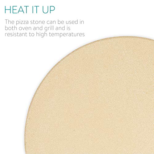 Navaris 14 Inch Round Cordierite Pizza Stone - XXL Baking Stone for BBQ Grill Oven for Homemade Crispy Crust Pizza, Bread, Cheese - Incl. Recipe Book