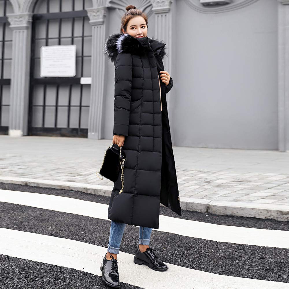 melupa Women's Long Down Coat with Faux Fur Hood Winter Warm Thickened Maxi Down Parka Puffer Jacket Overcoat Outwear