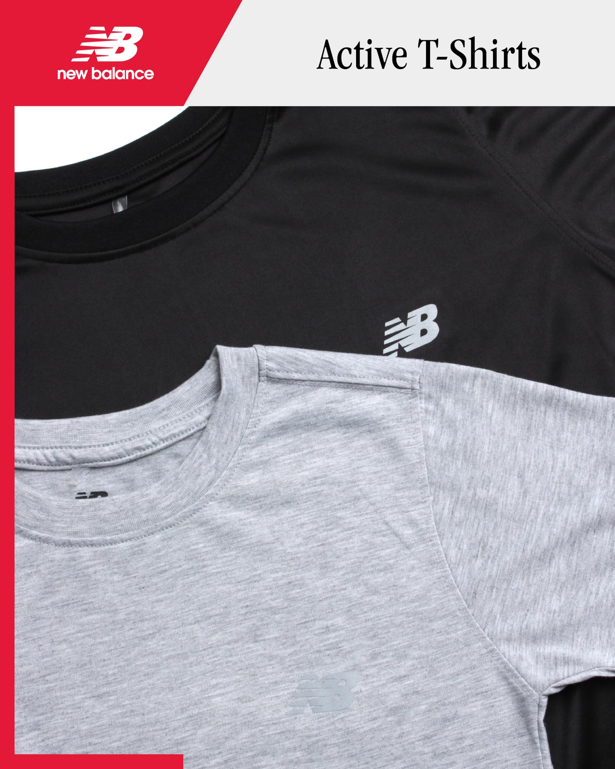 New Balance Boys' Active T-Shirts - 4 Pack Active Performance Boys Athletic Shirts - Dry Fit Sports Tees for Boys (4-20), Size 10-12, Black/White