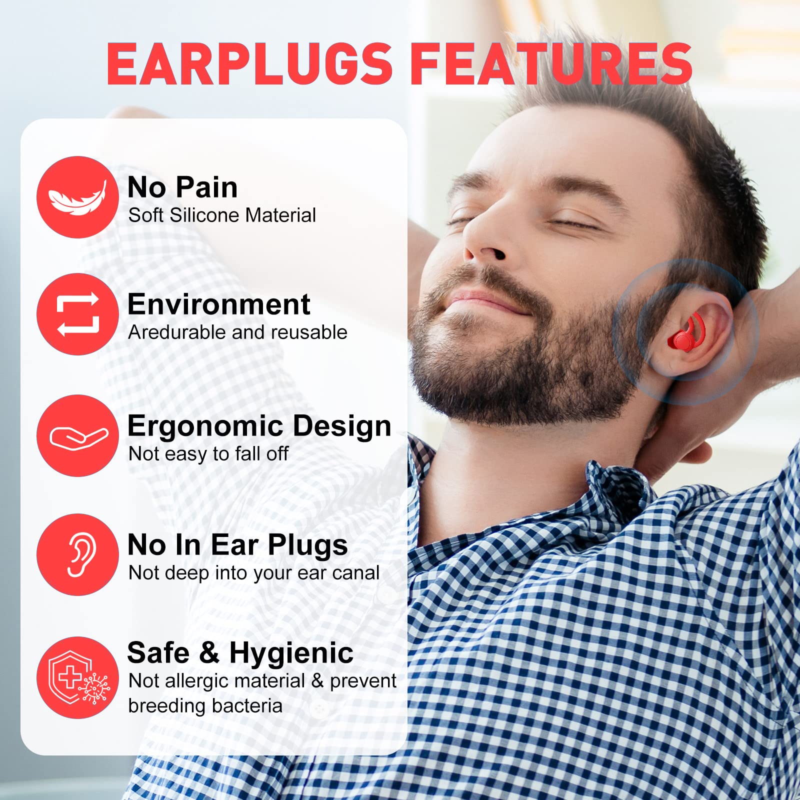 VERYCOZY Ear-Plugs-for-Sleeping-Noise-Cancelling Ear-Plugs-for-Noise-Reduction Anti-Shedding-Design Washable-Hearing-Protection-for-Sleeping Snoring Work Travel, 1.0 Count