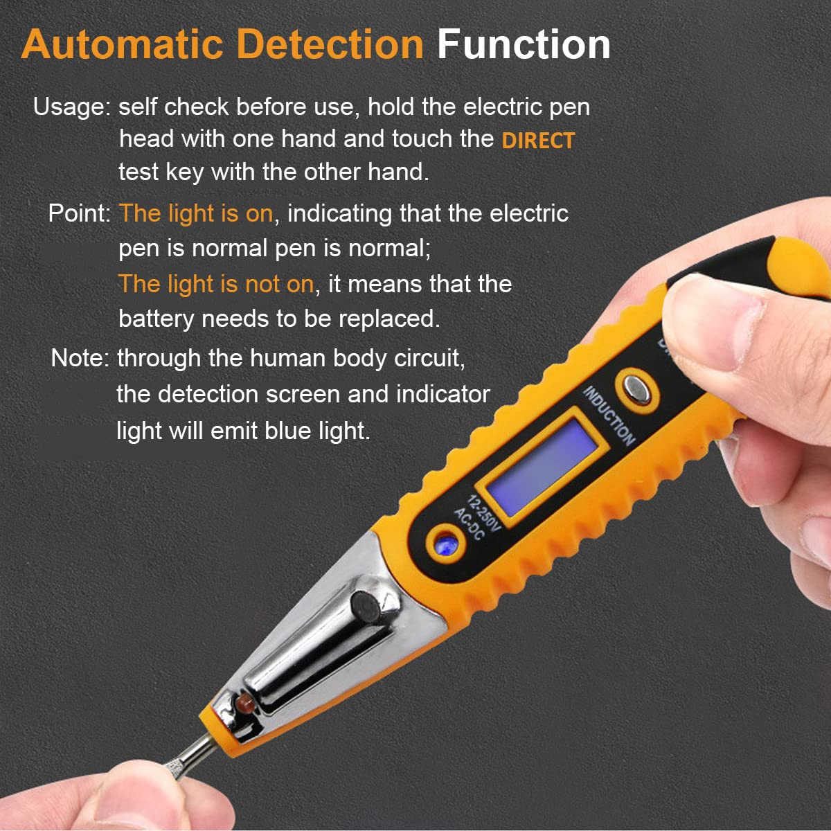 Smgda Digital Voltage Circuit Tester Pen 12V-220V DC & AC Voltage Detector NO Battery Intelligent Induction Electroprobe with LED Light for Home Repair and Detection