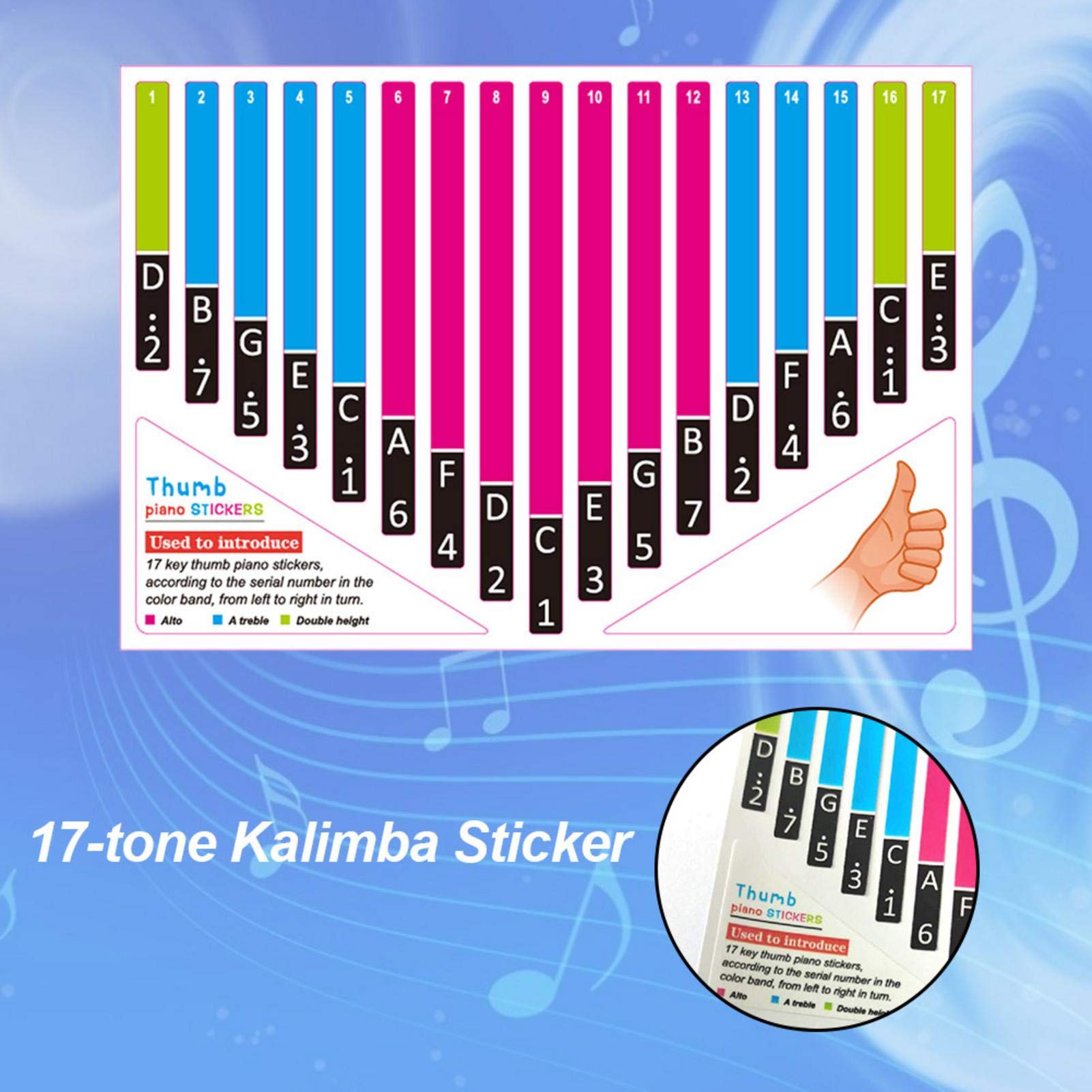 narratorbook 17-Key Thumb Piano Sticker Kids Beginner Note Stickers Thumb Piano Key Sticker for Kalimba Thumb Piano Repair Parts Musical Instruments