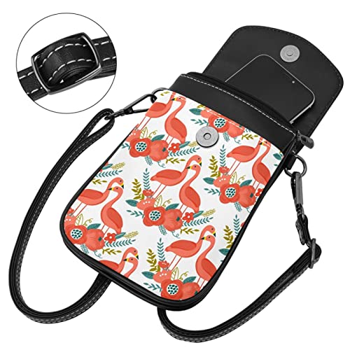 Small Crossbody Bag Flamingo Flower Cell Phone Purse Wallet