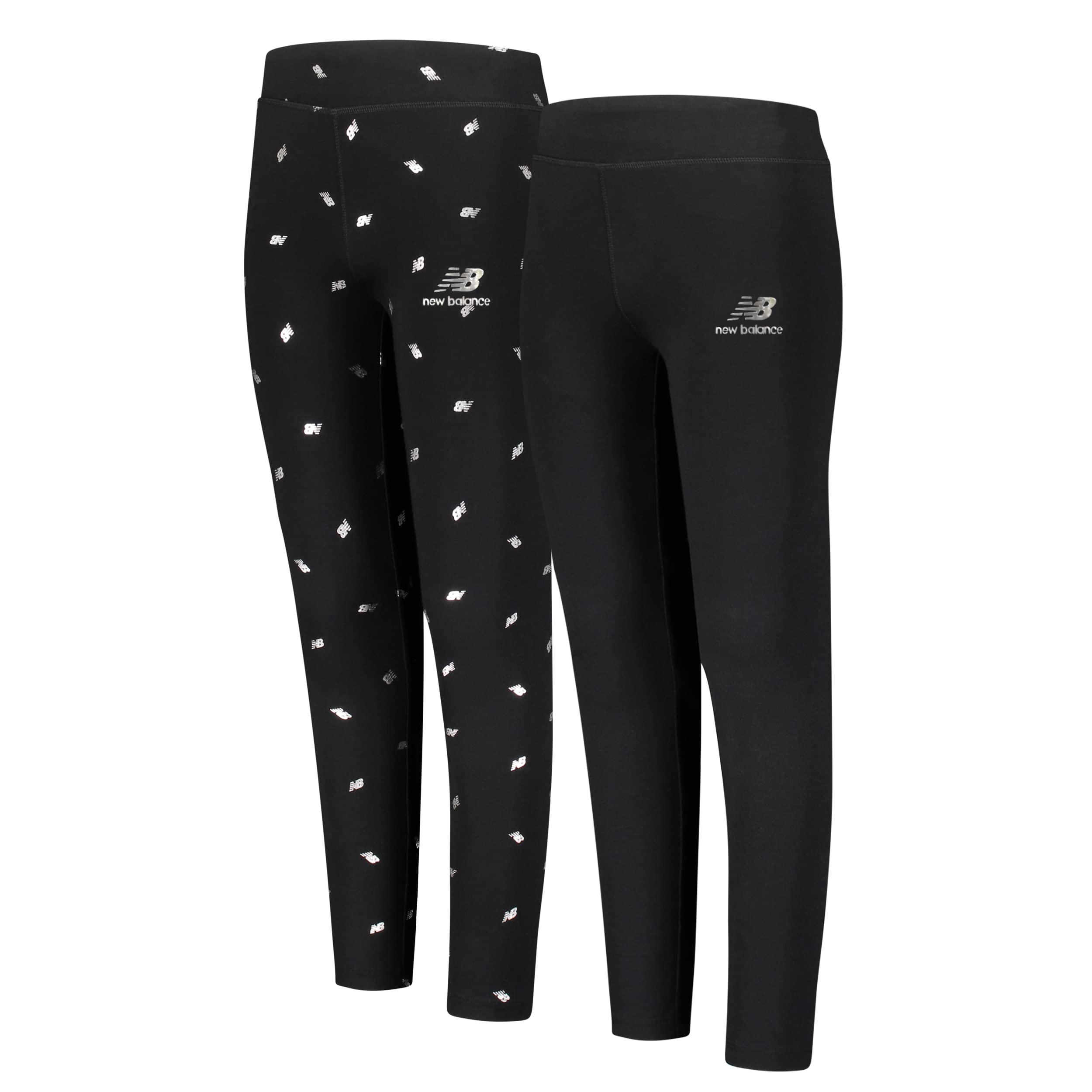 New Balance Girls' Active Leggings - 2 Pack Full Length Performance Yoga Pants (7-16), Size 14-16, Foil Black/Black