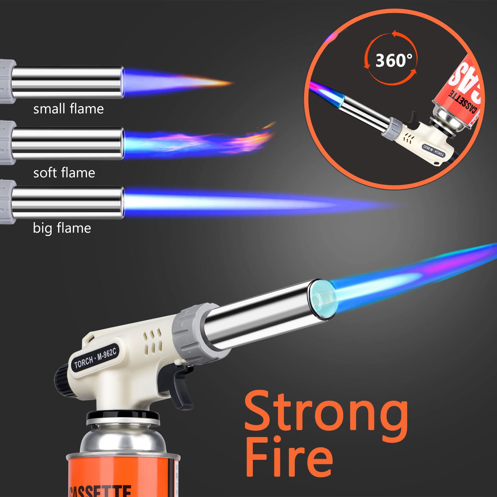 Striludo Culinary Professional Kitchen Butane Torch, Upgrade Creme Brulee Blow Torch for Cooking, Adjustable Flame with Reverse Use(Butane Gas Not Included)