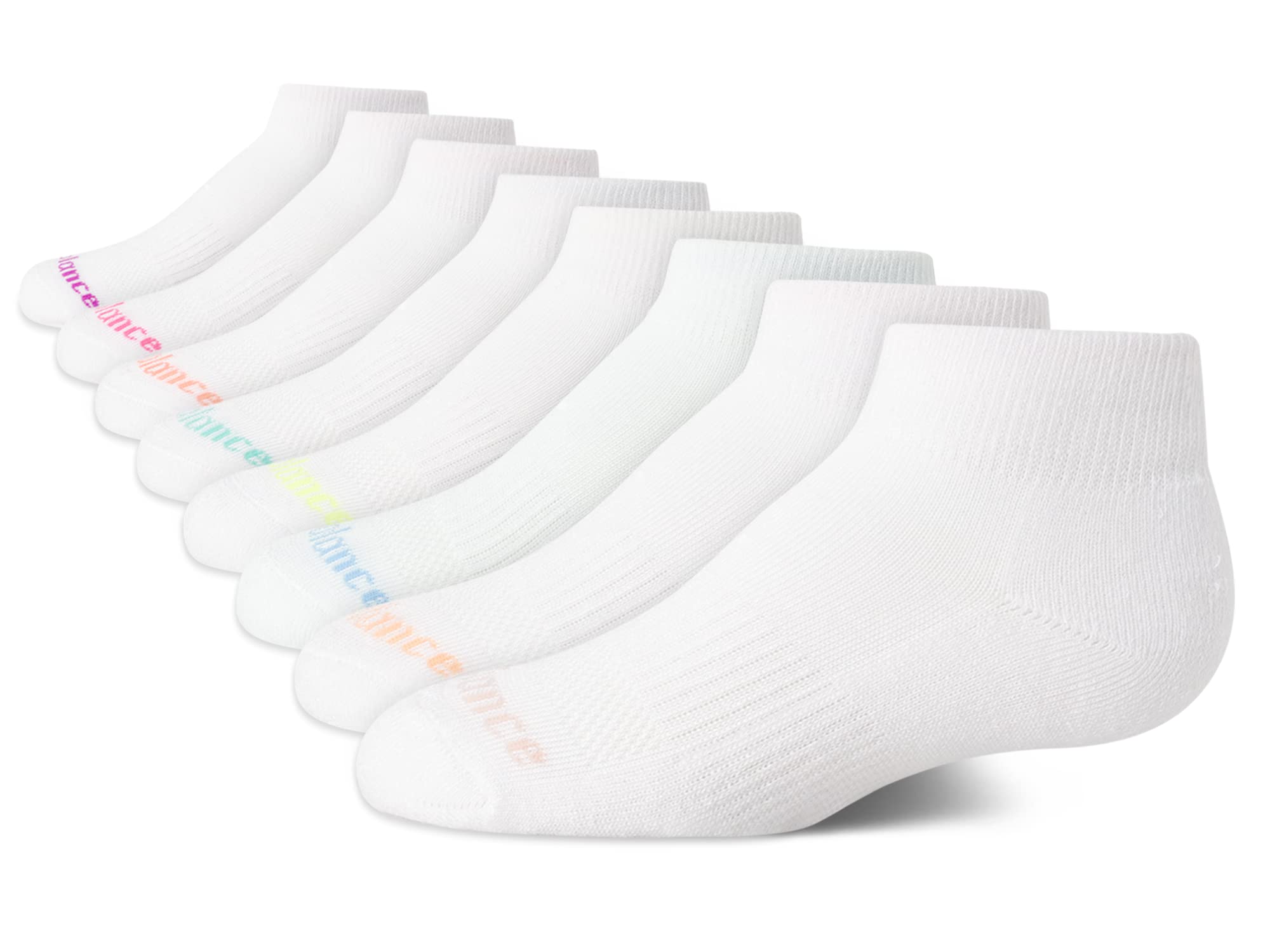 New Balance Girls' Athletic Socks - Cushion Quarter Cut Ankle Socks (8 Pack), Size Medium, White
