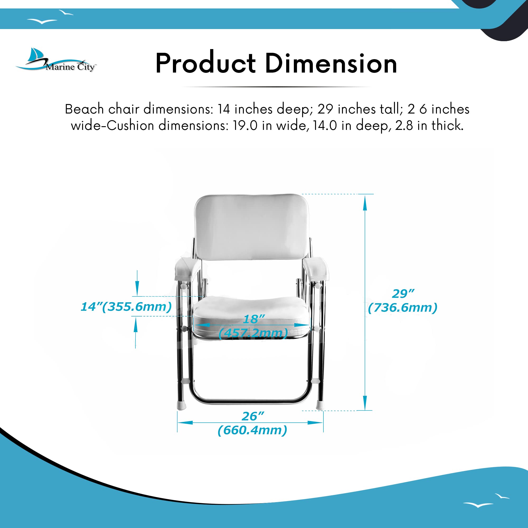 MARINE CITY Aluminum Portable Folding Cushioned Comfortable Boat Deck Beach Chair with Foam Padding for Marines β Boats β Yachts β Ships (Pack of 1)