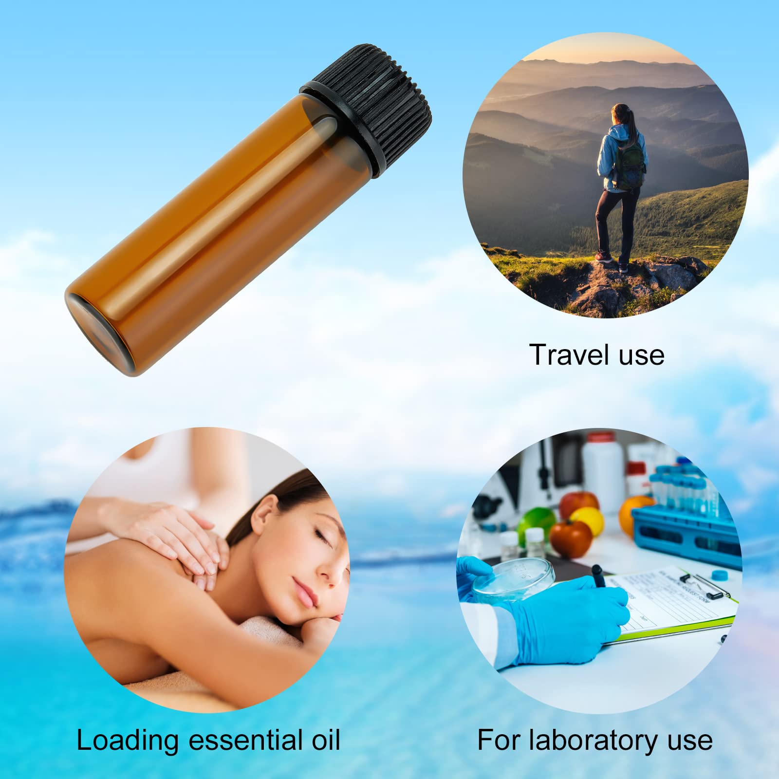 XZSIBIDE 5ML Vials with Caps Pack of 50, Amber Glass Dropper Bottle,Vials Dropper Bottle With Screw Caps,Can Be Used In Labs and Essential Oil Storage