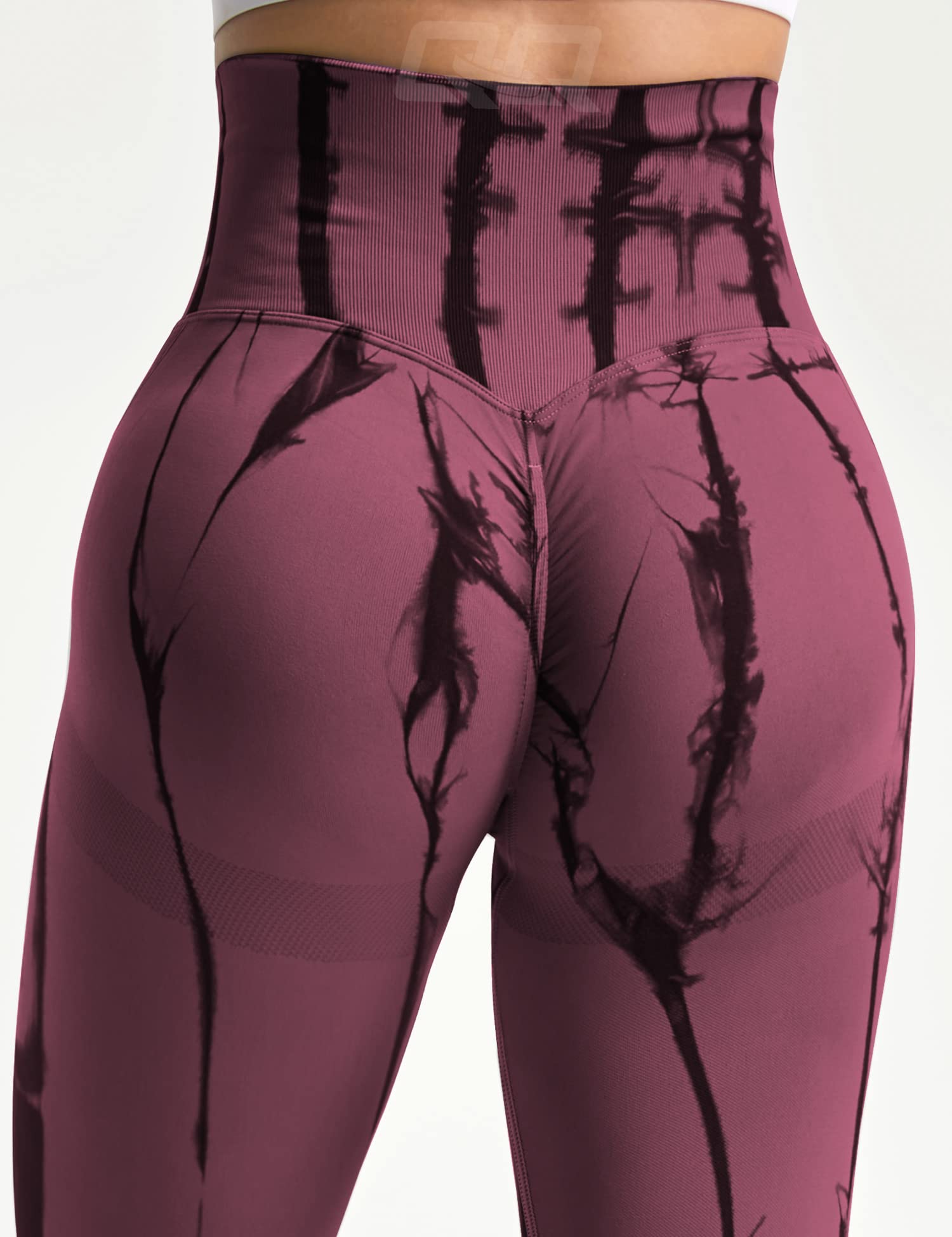 QOQ Womens Tie Dye High Waisted Workout Leggings Seamless Scrunch Booty Butt Lift Yoga Pants Tummy Control Compression Tights Berry M