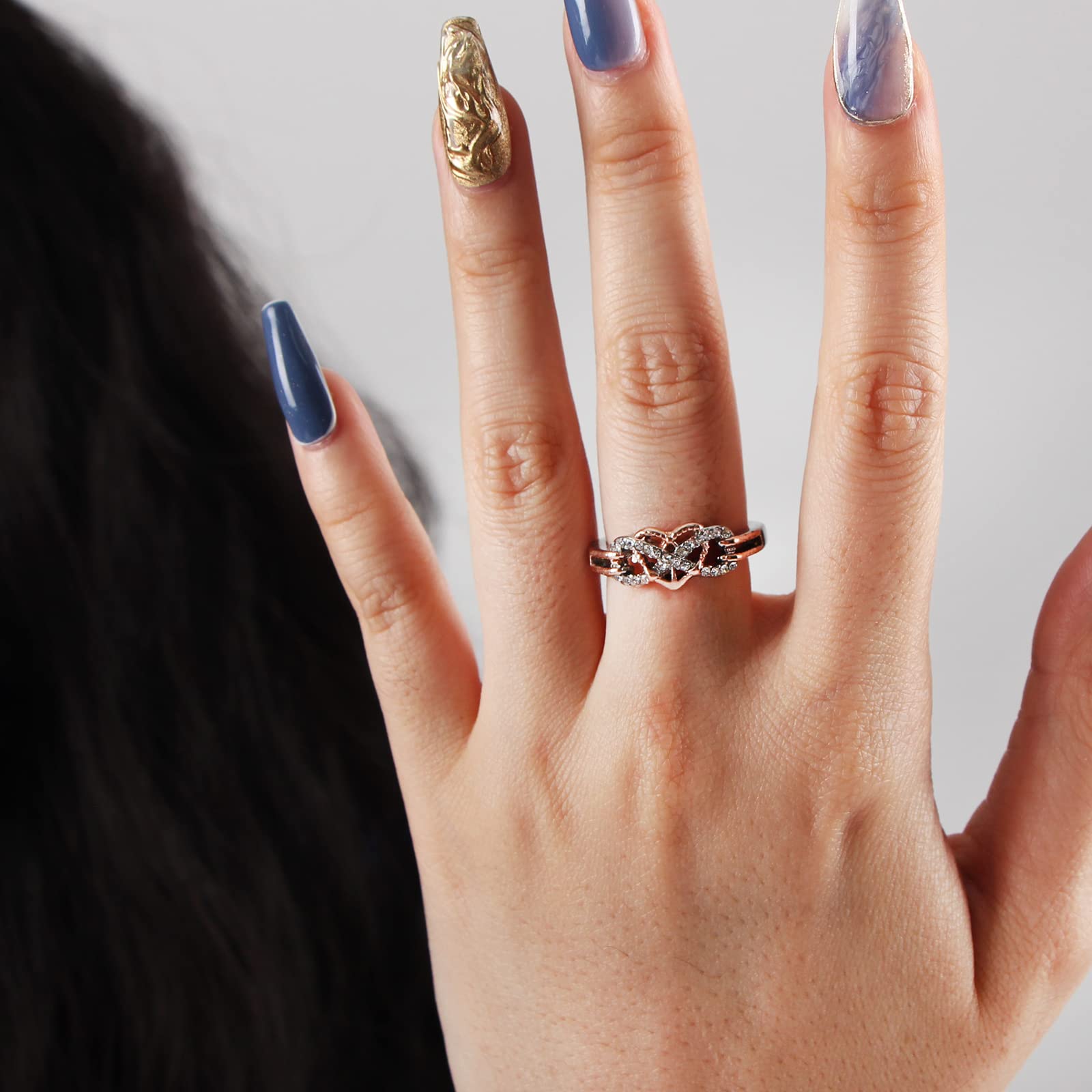 Rose Gold Heart Ring, Two Tone Interlocking Heart Infinity Anchor Rope Promise Ring for Woman, Alloy Materials Size 9