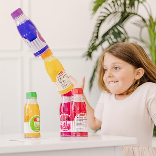 Melissa & Doug Tip & Sip Toy Juice Bottles and Activity Card (6 Pcs) - Pretend Play Food Set, Play Kitchen Food For Ages 3+