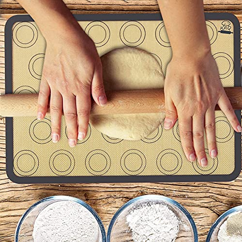 Silicone Baking Mat Set Rolling Pin Non Stick Dough Baking Sheet Pastry Mat Set for Cookie Macaroon Pizza Heat Resistant Non Slip Silicone Food Grade Sheets Mats Reusable Food Safe Liners