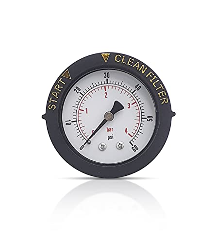 Swimables Start and Clean Filter Water Pressure Gauge Replacement - 60 PSI and 1/4" NPT Back Mount for Swimming Pool Filters - Compatible with Pentair, Hayward and Jandy Filters (Back Mount)