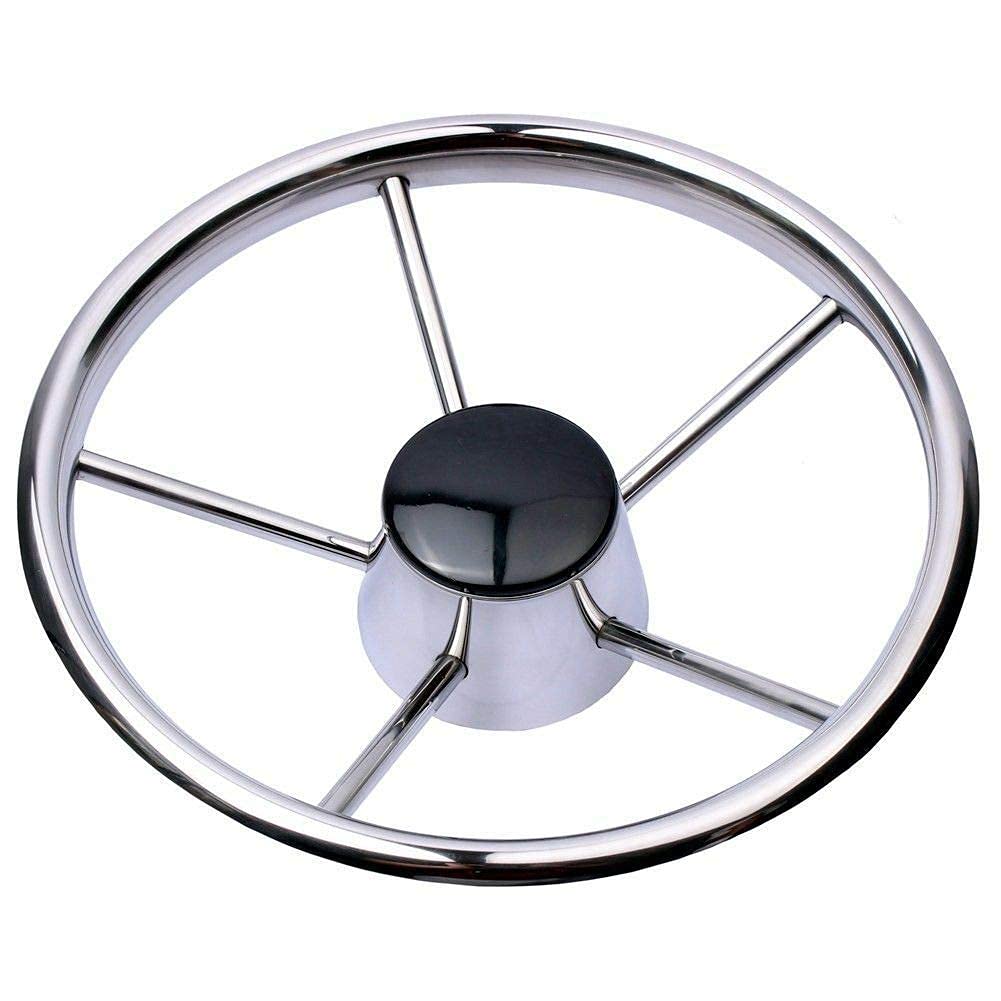 Marinebabay Stainless Boat Steering Wheel, 5-Spoke 11 Inch Destroyer Style Steering For Pontoon Boat Yacht