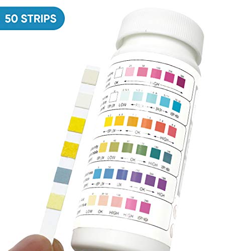 Swimming Pool Test Strips for Above Ground Pool, PH, Total Chlorine, Free Chlorine/Bromine, Total Alkalinity, Cyanuric Acid, Total Hardness Water Chemistry Spa and Hot tub Testing Strips 50PCS 6-Way