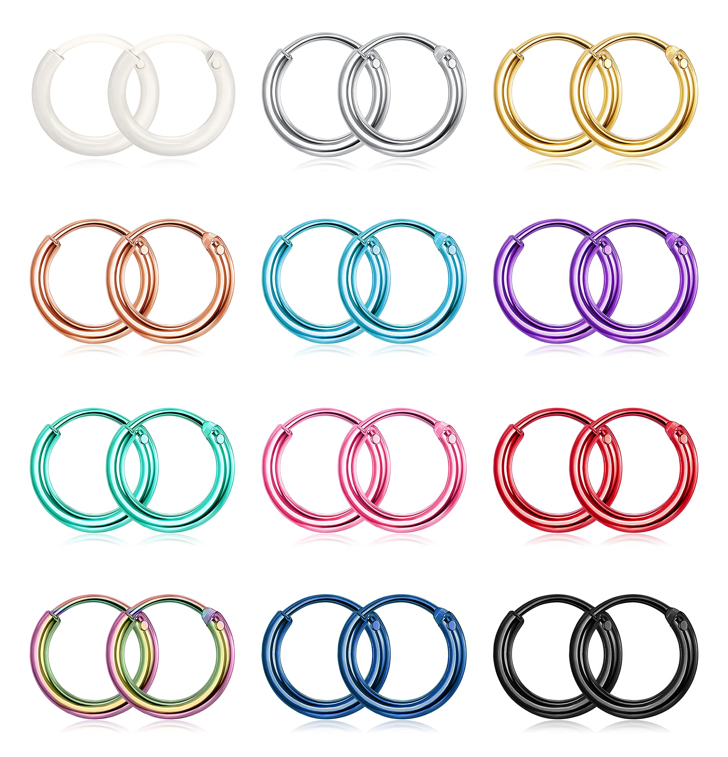 ORAZIO Small Stainless Steel Cartilage Earring for Women Endless Small Earrings Colorful Men Hoop Earring Set
