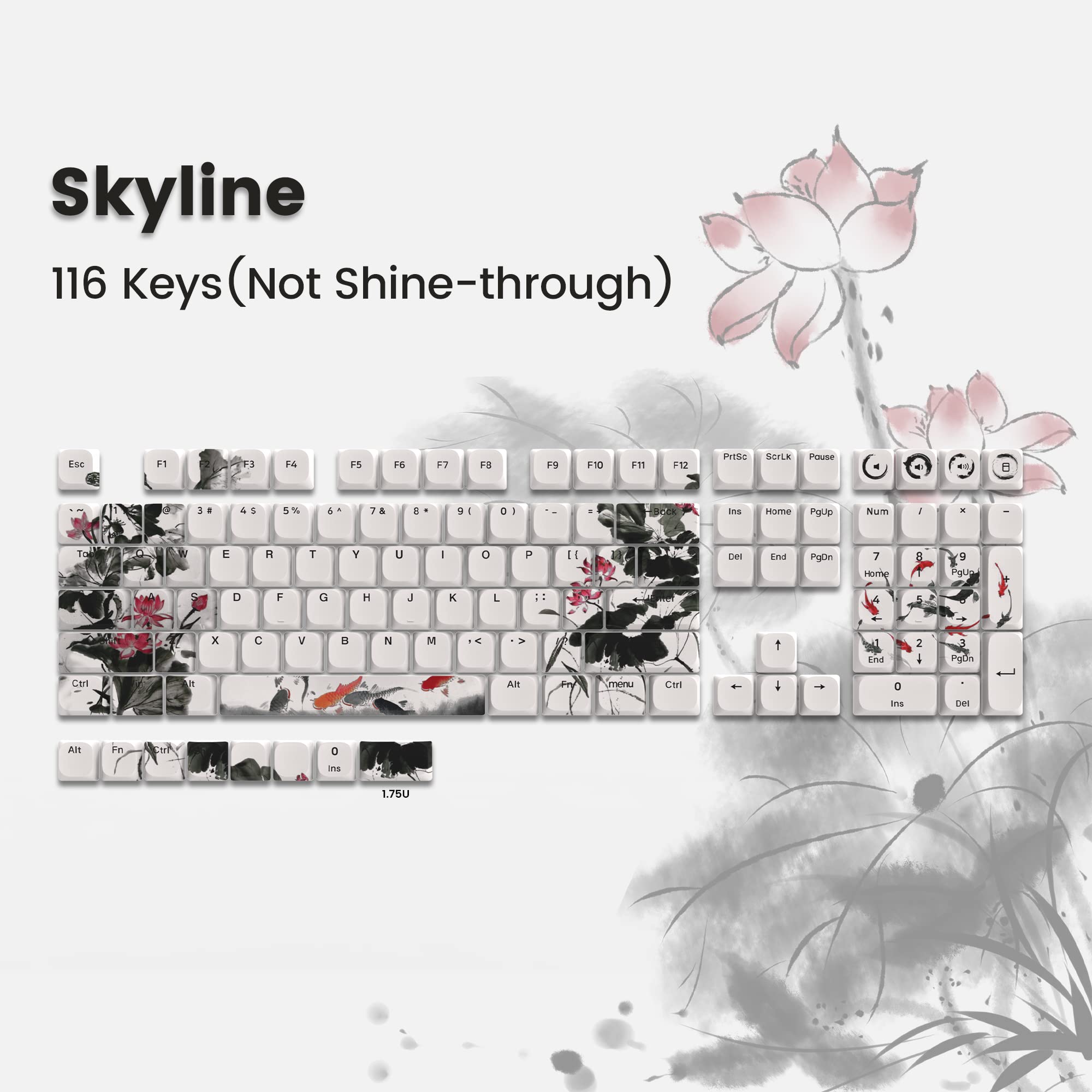 XVX Low Profile Keycaps - Lotus Keycap Set 116 Keys, DYE-Sub PBT Keycaps, Skyline Custom Keyboard Keycaps for 60% 65% 75% 80% 100% Cherry Gateron MX Switches Mechanical Keyboard